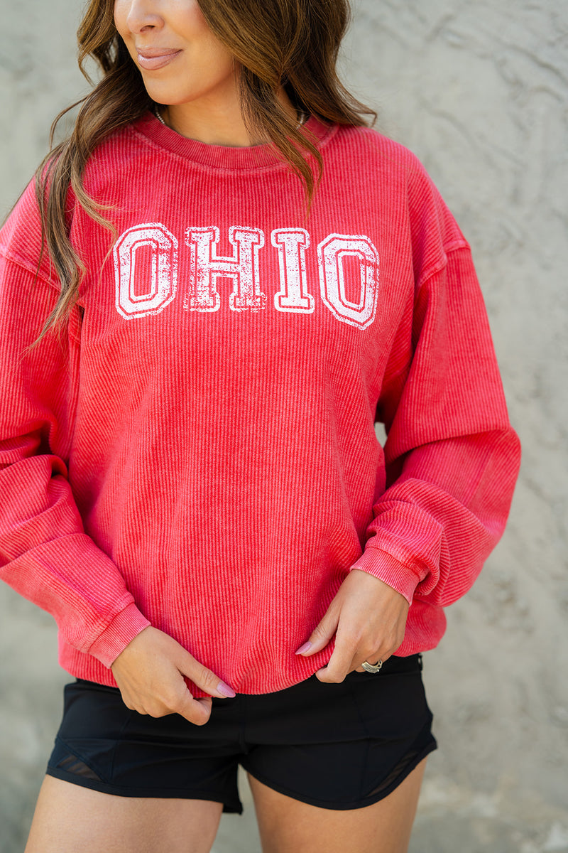 Varsity Ohio Ribbed Graphic Crewneck - Betsey's Boutique Shop - Shirts & Tops