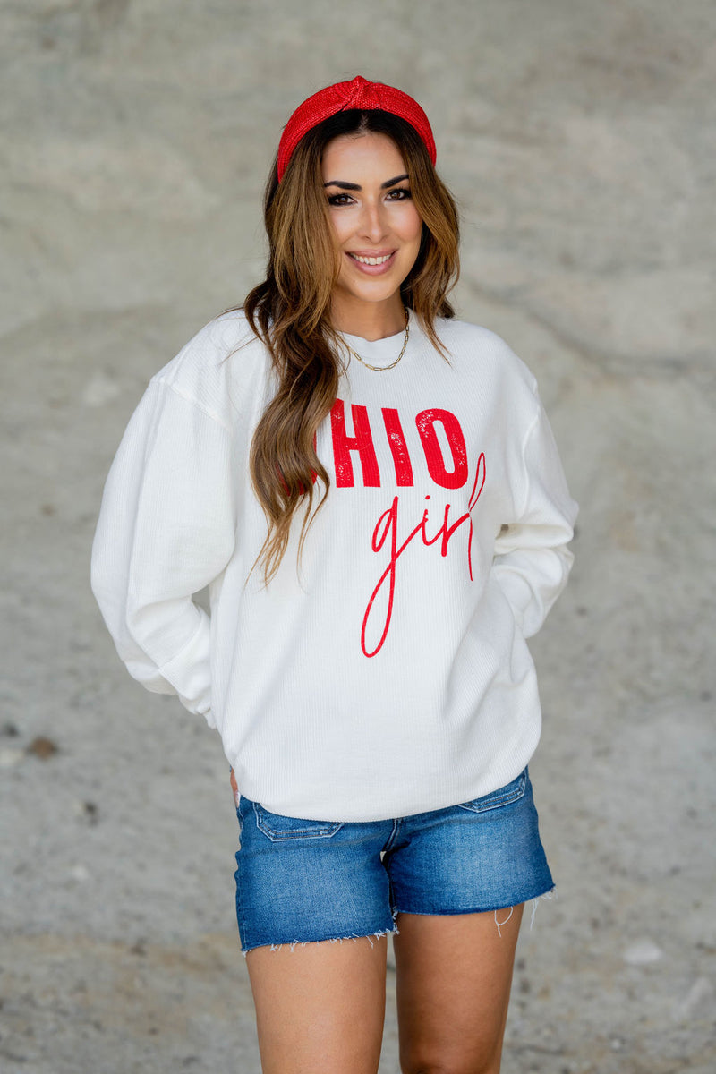 Bold Ohio Girl Ribbed Graphic Crewneck - Betsey's Boutique Shop
