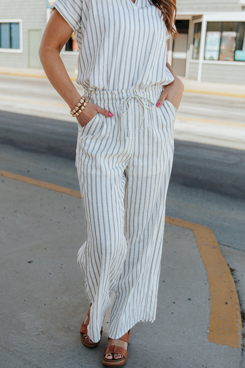 Vertical Dashed Stripes Relaxed Pants - Betsey's Boutique Shop - Pants
