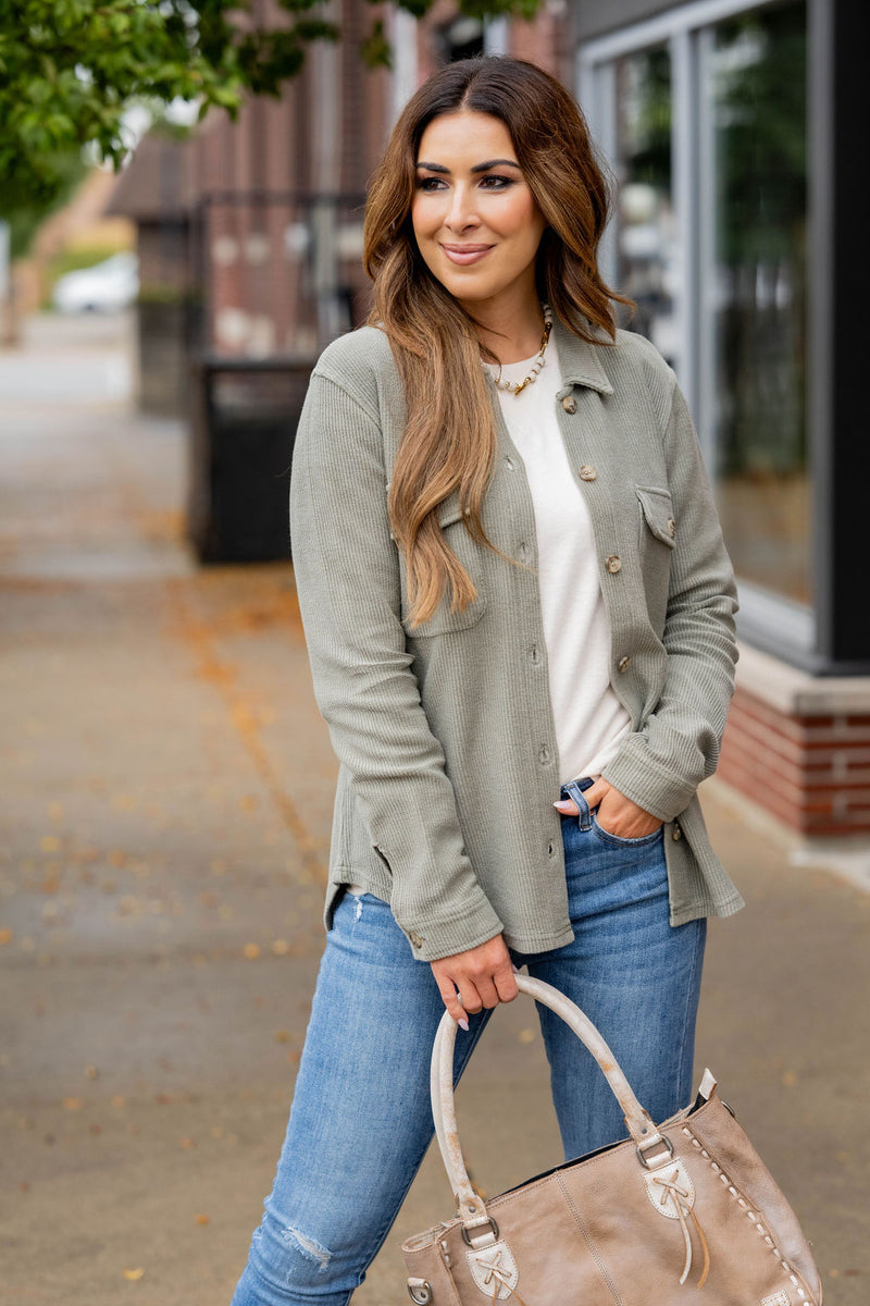 Simple Lightly Corded Shacket - Betsey's Boutique Shop