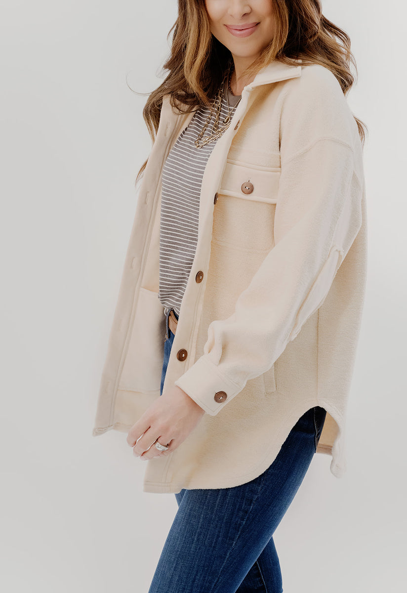 ! Woven Elbow Patch Shacket - Betsey's Boutique Shop