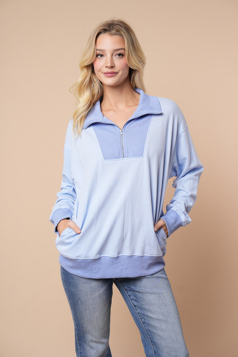 Two Tone Quarter Zip Pullover – Betsey's Boutique Shop