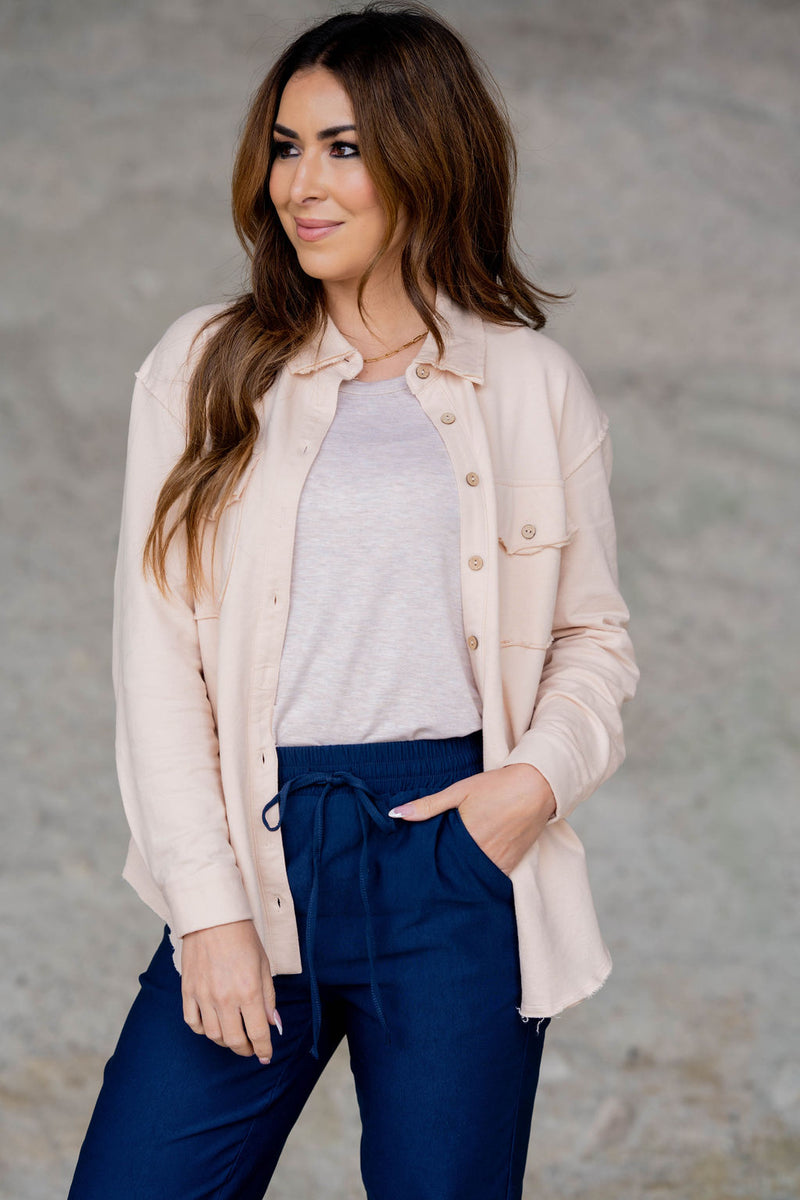 Simple Raw Edge Shacket - Betsey's Boutique Shop