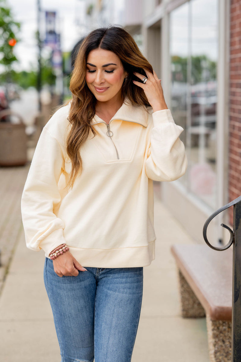 Circle Zipper Pullover Sweatshirt - Betsey's Boutique Shop