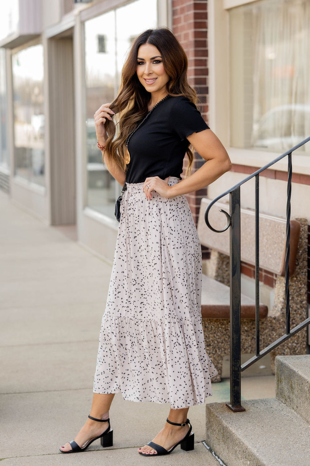 Speckled Ruffle Bottom Maxi Skirt - Betsey's Boutique Shop