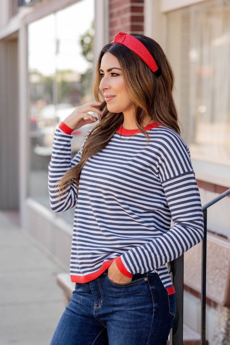Striped Color Pop Sweater Tee - Betsey's Boutique Shop - Shirts & Tops