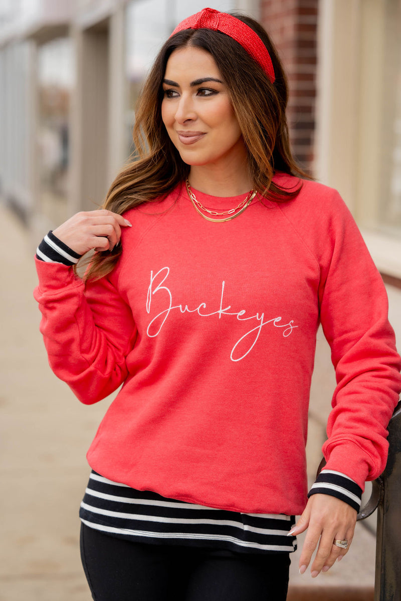 Cursive Buckeyes Graphic Crewneck - Betsey's Boutique Shop - Shirts & Tops