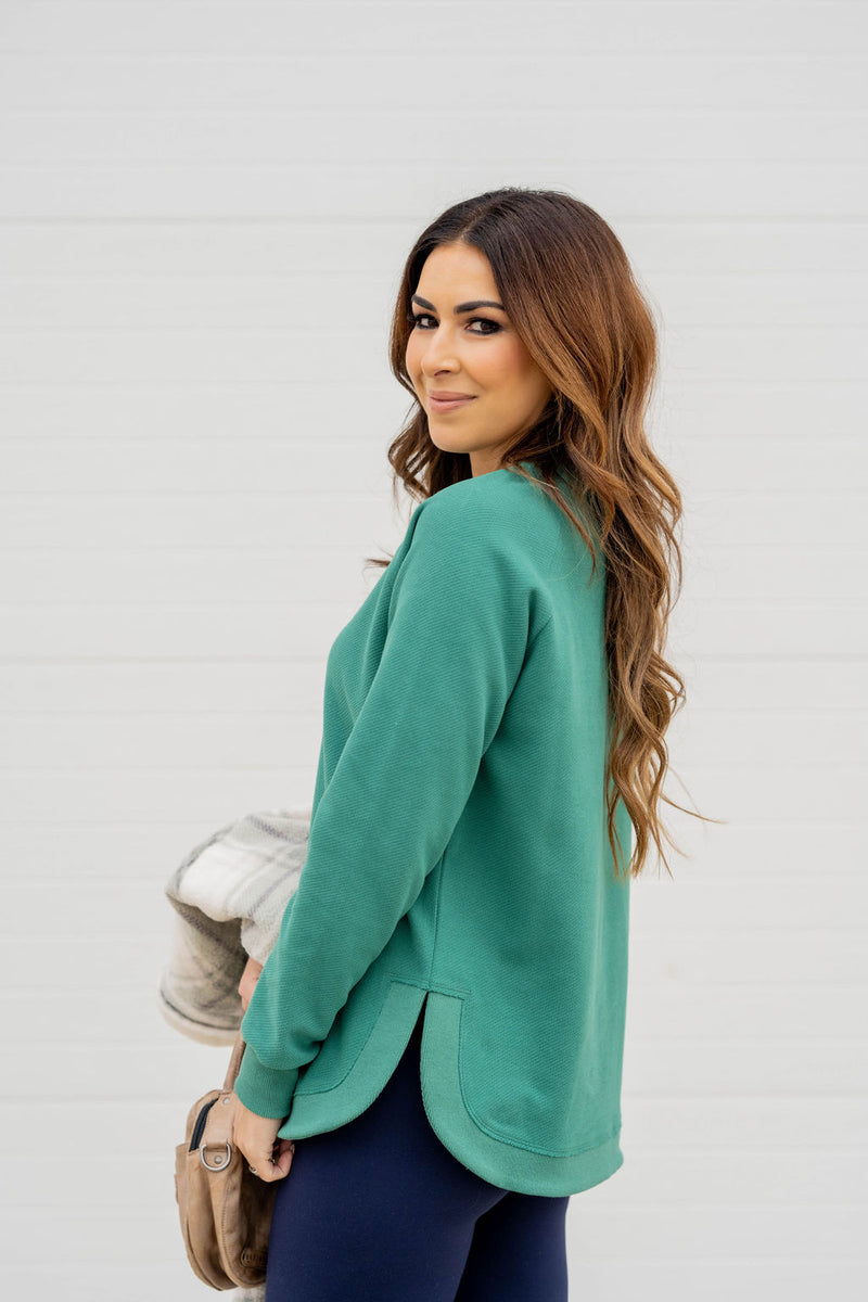 Textured Side Slit Sweatshirt - Betsey's Boutique Shop