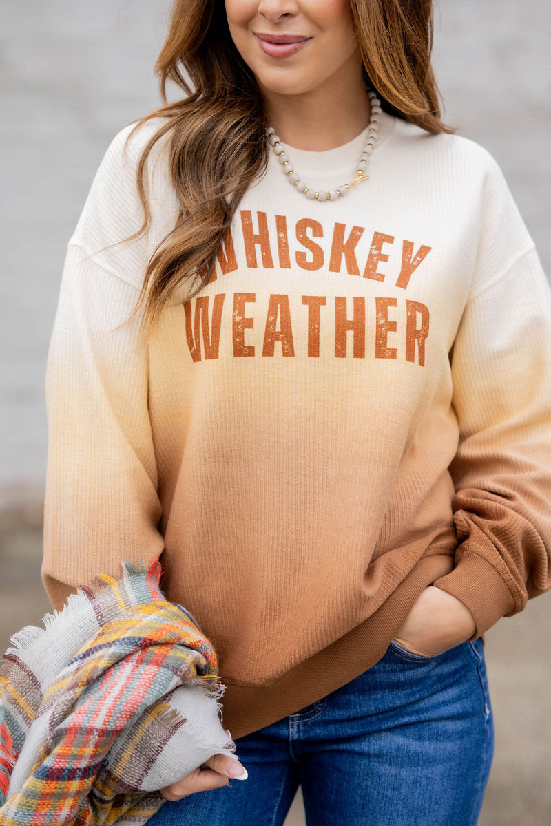 Whiskey Weather Gradient Ribbed Graphic Crewneck - Betsey's Boutique ...
