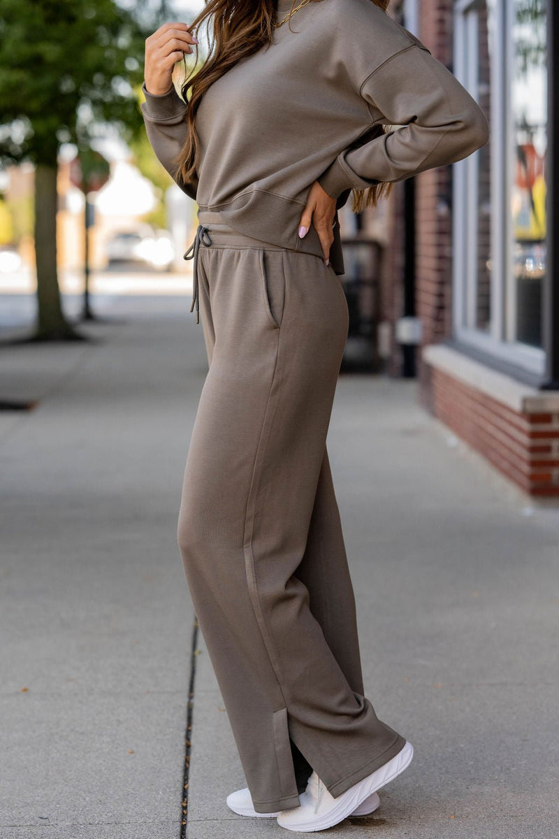 Side Slit Flare Drawstring Pants - Betsey's Boutique Shop